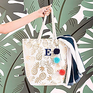 WEDDINGSTAR Personalized Monogrammed Cotton Canvas Beach Tote Bag - Gold Pineapple Print