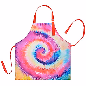 Kid Girls Boys Apron, Adjustable Kitchen Cooking Chef Apron with Pocket for Cooking Baking Art Painting Gardening,Tie Dye, 6-12Years