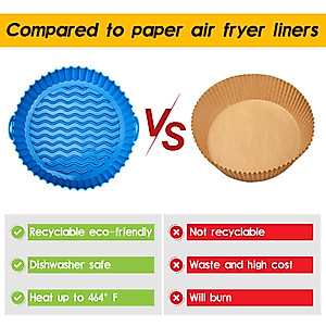 2 Pcs Silicone Air Fryer Liners, 7.5 In Food Safe Air Fryer Silicone Pot, Air Fryer Liners Reusable Replacement of Parchment Paper Liners, Oven Air Fryer Accessories with Mitts Oil Brush for 3 to 5 QT