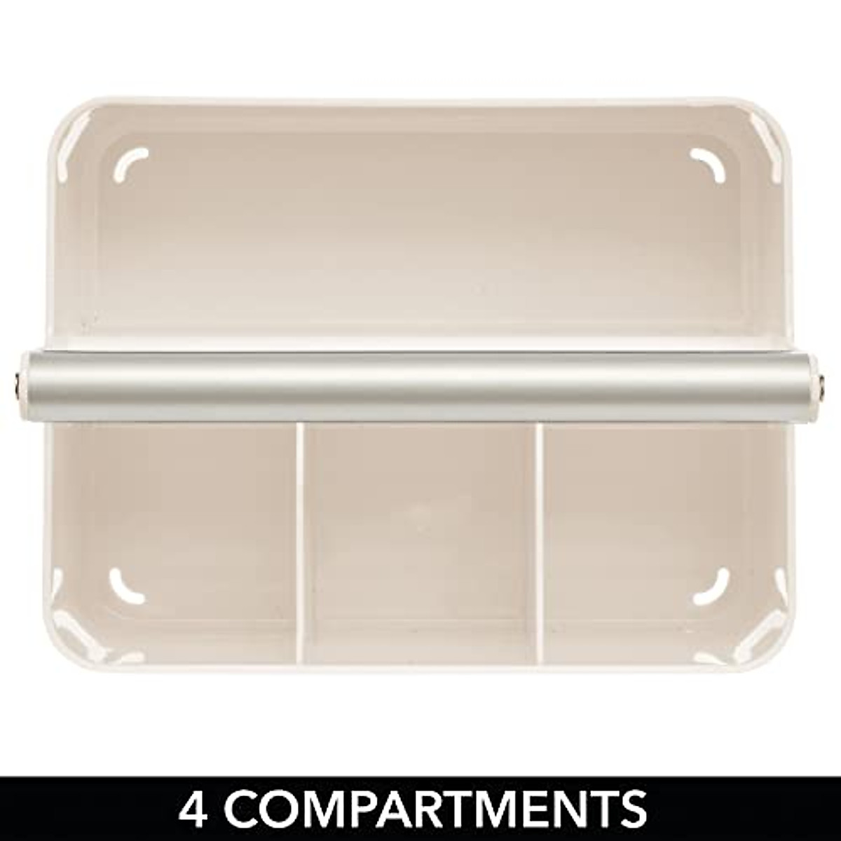 mDesign Plastic Shower Caddy Storage Organizer Utility Tote, Divided Basket Bin - Metal Handle for Bathroom, Dorm, Kitchen, Holds Soap, Shampoo, Conditioner - Aura Collection - Cream/Beige/Satin