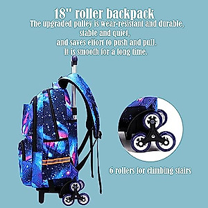 Egchescebo 18" School Kids Rolling Backpack for Girls With Wheels Trolley Wheeled Backpacks for Girls Students Travel Bags Adults Backpack With Lunch Box Pencil Bag 3PCS Dark Blue