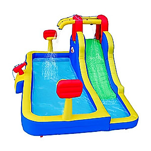 WELLFUNTIME Inflatable Water Park with Blower, Slide with Water Cannon and Double Basketball Rings