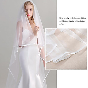 Unsutuo 2 Tiers Bride Wedding Veil Ivory Ribbon Cathedral Veil Bridal Veil for Women