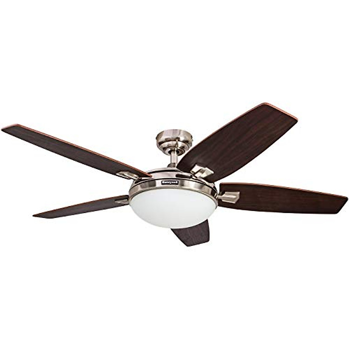 Honeywell Ceiling Fans Carmel, 48 Inch Contemporary Indoor LED Ceiling Fan with Light, Remote Control, Dual Mounting Options, Dual Finish Blades, Reversible Motor - 50196-01 (Brushed Nickel)