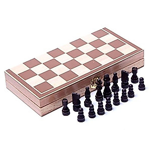 BlueSnail 15" Classic Vintage Standard Folding Wooden Chess Set, Foldable Games Board Crafted Carved