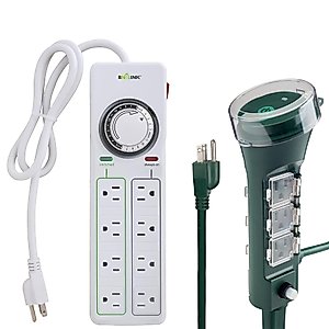 BN-LINK 8 Outlet Surge Protector with Mechanical Timer (4 Outlets Timed, 4 Outlets Always On) / BN-LINK Outdoor Power Stake with 6 Outlets, 6ft Long Cord Power Strip for Yard