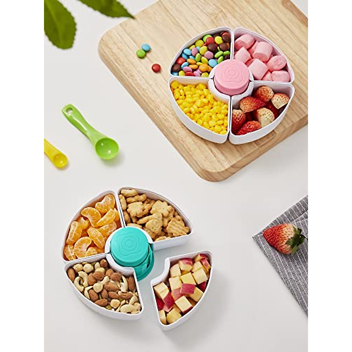 HEETA Baby Food Storage Container, Snack Box for Kids with 4 Removable Compartment and Lids, Reusable Snack Containers, Food Grade PP Material, BPA & PVC Free (Green)