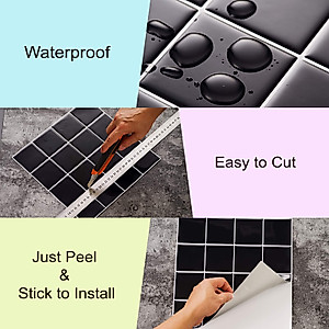 Ecoart Peel and Stick Wall Tile 10" X 10" Backsplash Stick On Kitchen Bathroom 16 Cells Square Brick Stick Tile Sticker(6 Sheets) (Black)