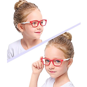 AHXLL Kids Blue Light Blocking Glasses 2 Pack, Anti Eyestrain & UV Protection, Computer Gaming TV Phone Glasses for Boys Girls Age 3-9 (Transparent Purple+ Transparent Pink)