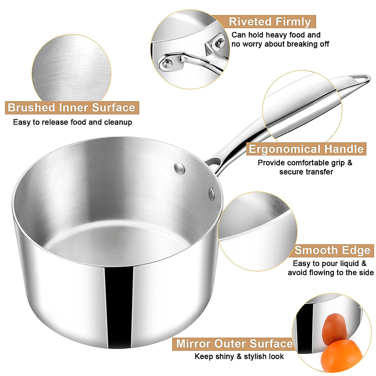 TeamFar Saucepan with Lid, 1qt & 3qt Stainless Steel Tri-ply Sauce Milk pan Small Cooking Pot for Induction/Gas/Electric/Ceramic, Healthy & Heavy Duty, Ergonomic Handle & Dishwasher Safe – Set of 2
