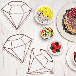 DYLIVeS Rose Gold Foiled Diamond Napkins, Diamond Shape Cocktail Paper Party Napkins Disposable for Baby Shower, Luncheon, Bridal Shower Birthday Party Supplies Decoration, 6.5 Inch (Pack of 50)