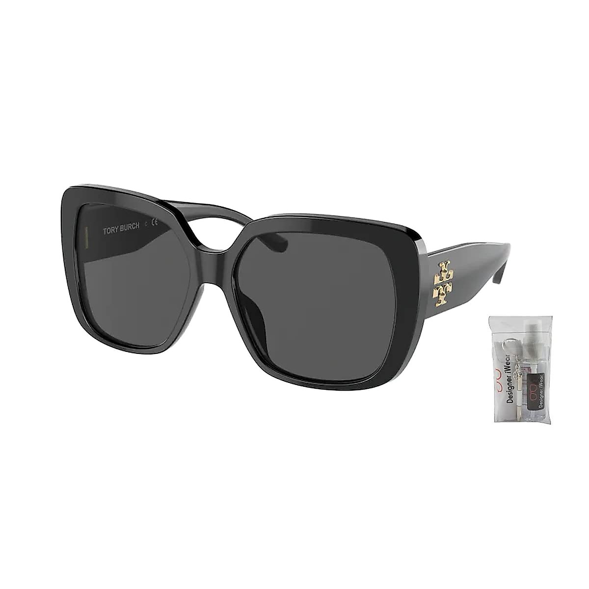 Tory Burch TY7112UM 17098G 57MM Black/Solid Grey Square Sunglasses for Women + BUNDLE With Designer iWear Eyewear Kit