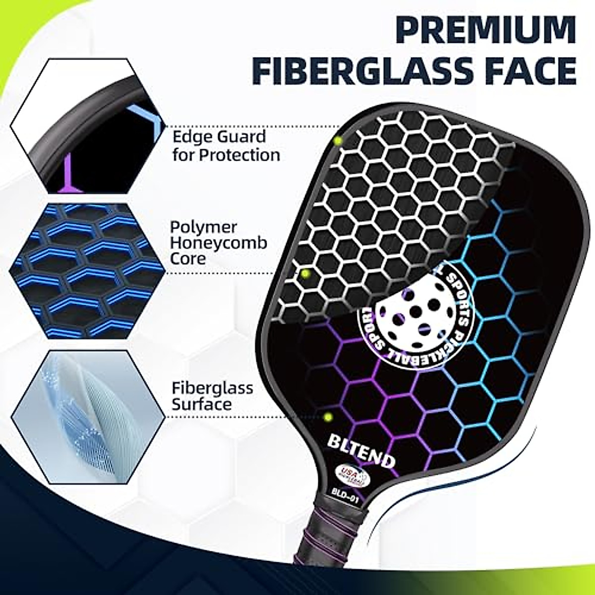 Bltend Pickleball Paddles Set of 4 -USAPA Approved- Fiberglass Pickle Ball Paddle Set of 4 Pickleball Rackets, 4 Outdoor Indoor Pickleball Balls,Pickleball Bag,Pickleball Racquets Gifts for Women Men