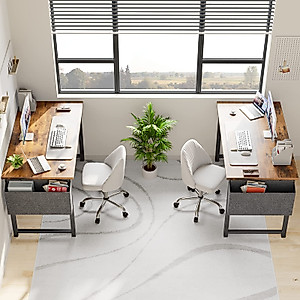 OLIXIS Computer Desk 48 Inch Home Office Writing Study Work Storage Bag Headphone Hooks Simple Wood Kids Student Table, Modern Rustic Brown