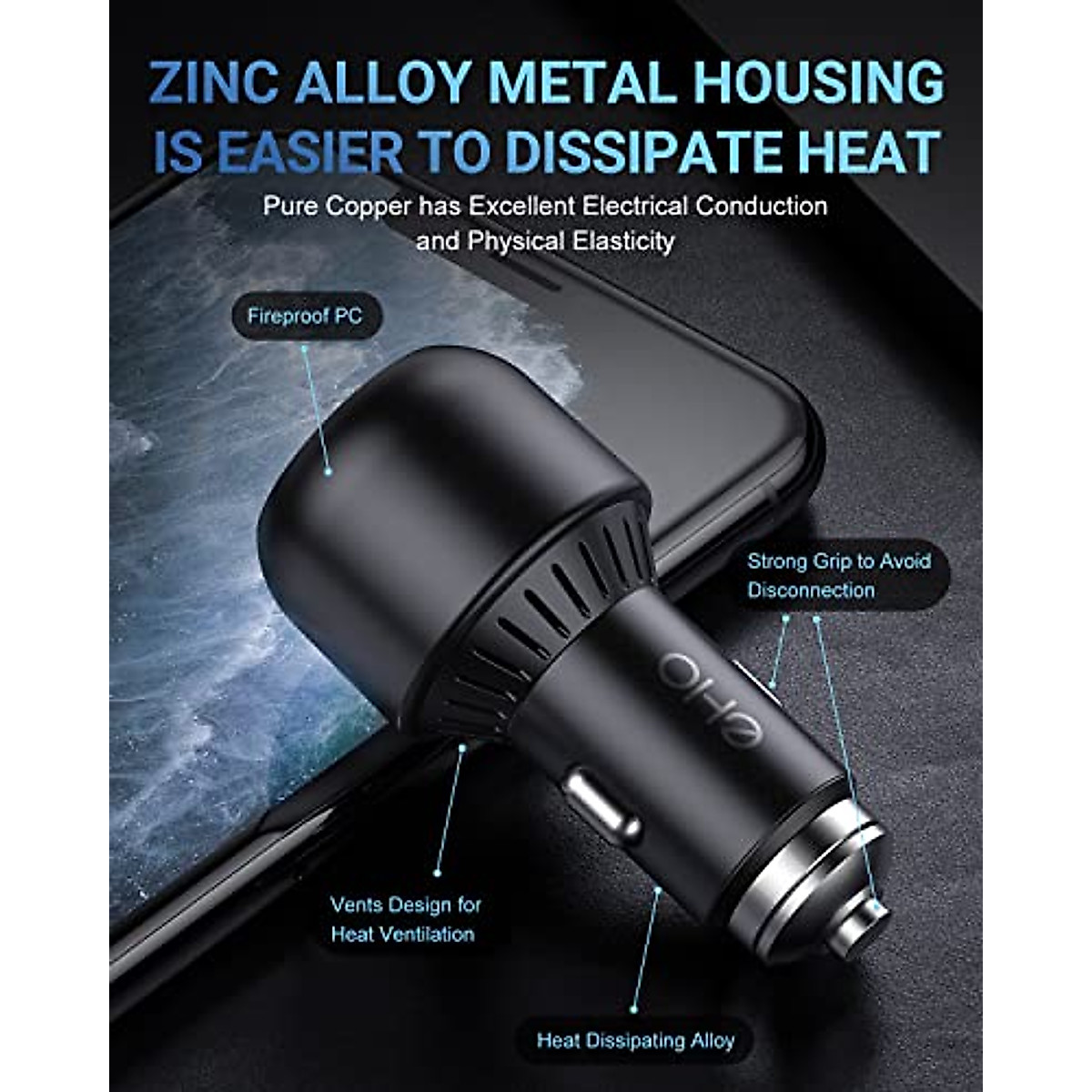 USB C Car Charger for Samsung Galaxy S22/S22 Ultra/S22+, EHO 95W PD3.0 PPS 45W 25W Super Fast Charging Dual USB C Car Charger QC3.0 30W Cigarette Lighter Adapter for Laptops, Tablets, iPhone, MacBook