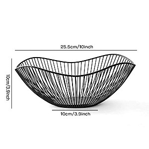 Metal Wire Fruit Basket, Black Fruit Bowl for Kitchen Counter, Fruit Holder Stand Storage Baskets for Countertop, Home Decor, Table Centerpieces, Vegetable Bowls for Fruits, Veggies, Snacks (Black)