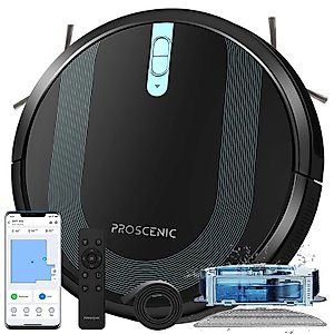 Proscenic 850T Robot Vacuum and Mop Combo, WiFi/App/Alexa/Siri Control, Robotic Cleaner with Gyro Navigation, Boundary Strip Included, Self-Charging, Slim, Good for Hard Floor, Pet Hair, Carpet