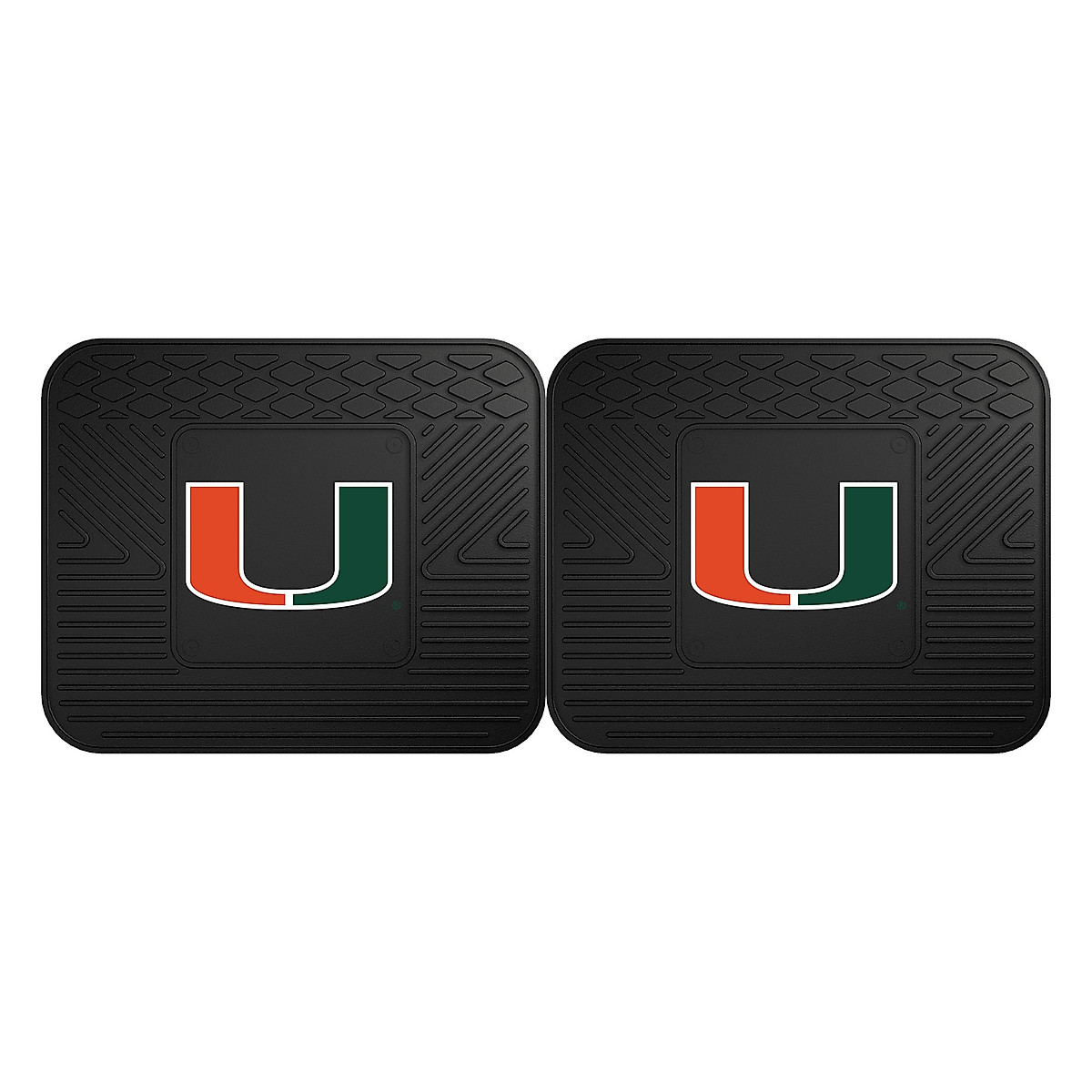 FANMATS 12287 NCAA Miami Hurricanes Back Row Utility Car Mats - 2 Piece Set, 14in. x 17in., All Weather Protection, Universal Fit, Deep Resevoir Design, Molded Team Logo