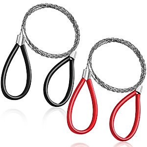 2 Pcs PVC Pipe Cable Saw Stainless Steel Wire Saw Hand Pocket String Rope Saw Emergency Survival Wire Saw PVC Pipe Cutting Tool for Wood Camping Hiking Hunting, Red, Black, 23.62 Inch