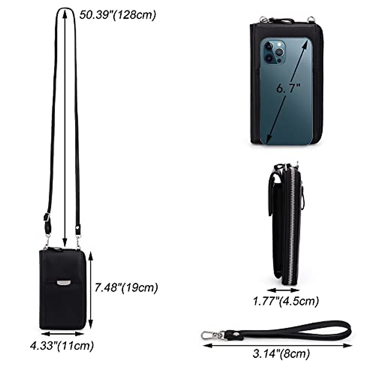 UTO Crossbody Cell Phone Bag for Women Vegan Leather Wristlet Wallet Purse Card Cash Holder