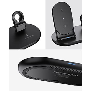 Wireless Charging Stand, 3 in 1 Wireless Charger Dock Station, Fast Wireless Charger 3 in 1 Compatible with Cell Phone, Smart Watch and TWS Earbuds (No AC Adapter)