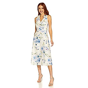 Adrianna Papell Women's Printed Jacquard Shirt Dress, Ivory/Blue, 10