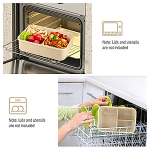 NatraProw Bento Box for Adult, 1200 ML Lunch Containers, LeakProof Lunch Box with Utensils, BPA Free, 3 Compartment Bento Box Microwave Safe, Khaki