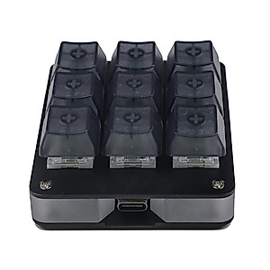 YMDK 9 Key CNC Aluminum QMK VIA Hotswap RGB Support Macro Type C Gateron Pro Yellow Switches Mechanical Keyboard Numpad for Gaming Photoshop (Black Case Black Caps)