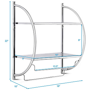 Tangkula Bathroom Shelf, 2 Tier Wall Mounted Bathroom Shelves with Bars, Double Layer Ventilate Racks, Rustproof Chrome Over Toilet Wall Shelf, Bathroom Organizer for Kitchen, Living Room