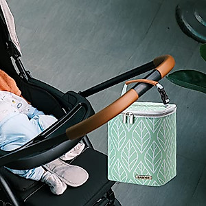 BABEYER Breast Milk Cooler Bag with Ice Pack Fits 4 Baby Bottles Up to 9 Ounce, Baby Bottle Bag for Nursing Mom Daycare-Green