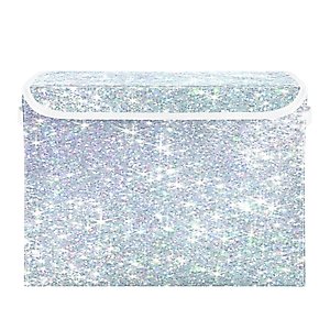 Ollabaky Sparkling Glitter Larger Collapsible Storage Bin Fabric Decorative Storage Box Cube Organizer Container Baskets with Lid Handles for Closet Organization, Shelves