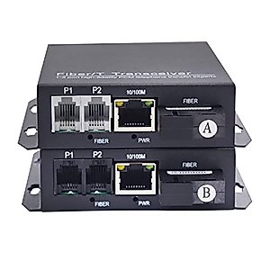 Primeda-tronic 2 Port Telephone and 100Mbps Ethernet Over Fiber Converters 1 Set - 2 Phone Lines POTS Over Fiber Optic,SC Single Mode 20Km and Multimode 500m, Support Called id, Ring and Fax