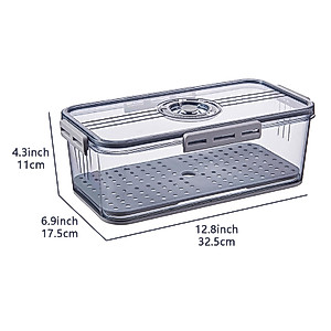Dafape Refrigerator Organizer, Food Storage Container with Freshness Timer Lid Drain Tray Storage Bins for Fruits Vegetable Meat Dumpling Kitchen Fridge Plastic Reusable Stackable Non-Slip (Gray)