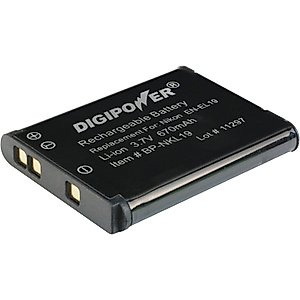 DigiPower BP-NKL19 Digital Camera Battery, Replacement for Nikon EN-EL19 Battery Pack (Black)