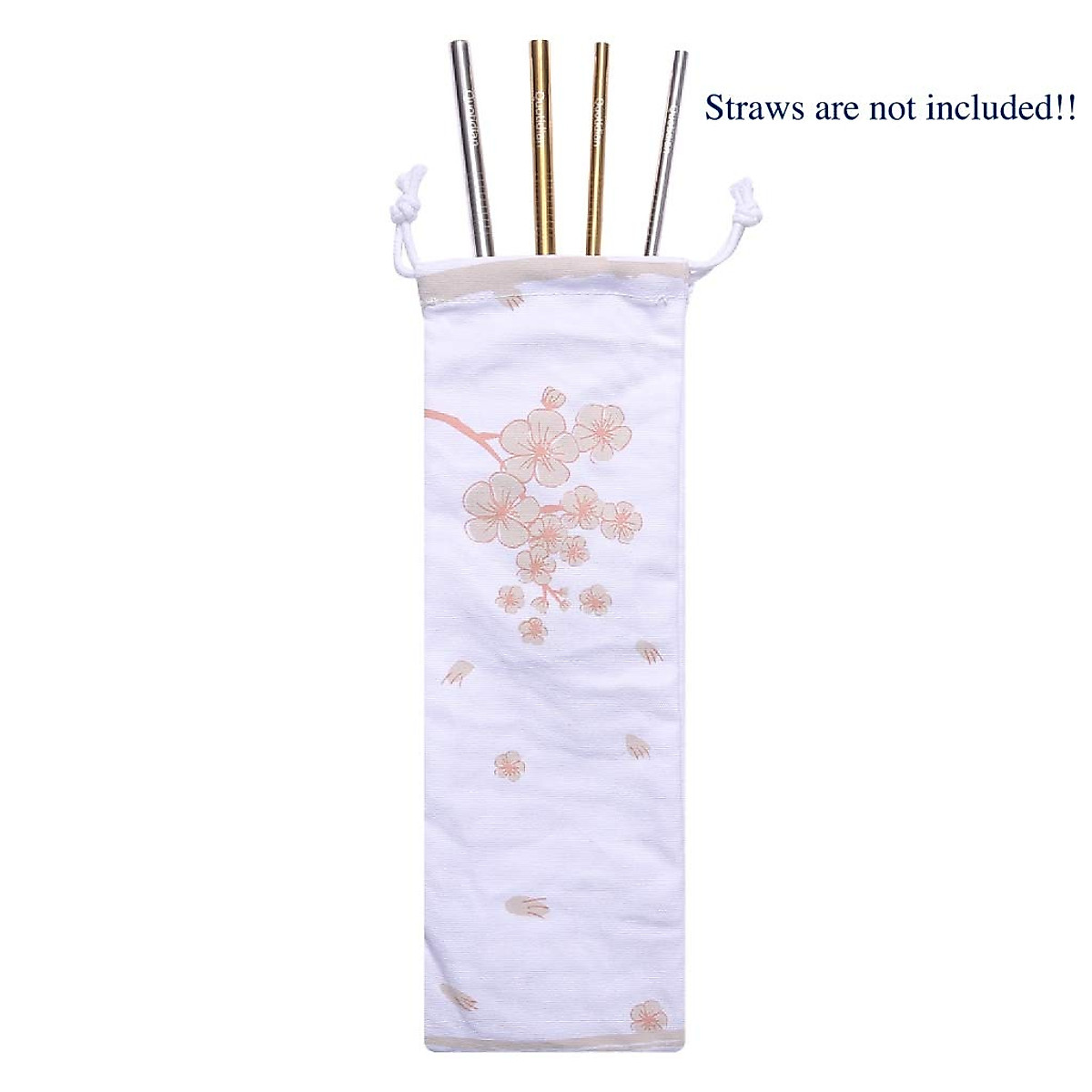Pink Sakura Travel Carrying Case for Reusable Metal Stainless Steel Bamboo Silicone Drinking Straws/Cutlery/Brush/Chopsticks Pouch by Quotidian (Canvas)