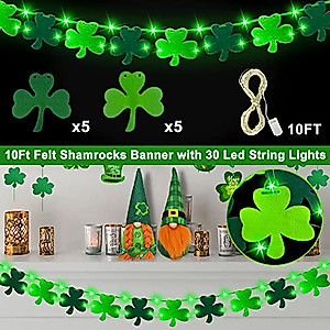 TURNMEON St Patricks Day Decorations for the Home, Shamrocks Garland Lucky Banner with String Lights Green Paper Fans, Leprechaun Hanging Swirls, St.Patrick's Day Party Decor Indoor Irish Supplies