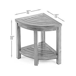 ALATEAK Corner Wood Bath Spa Shower Stool Table Bench Shelf Storage Fully Assembled 15"