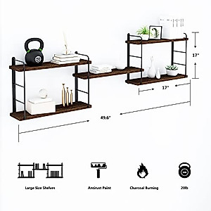 MXCSE Wall Mounted Floating Shelves - Rustic Wall Decor Wood Shelves for Bedroom, Living Room, Bathroom and Kitchen Storage, Easy Installation Hanging Shelves (5, Brown)