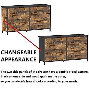 IKENO 6 Drawer Dresser for Bedroom, Industrial Wood Storage Organizer with Sturdy Steel Frame, Chests of Drawers for Bedroom Living Room Hallway