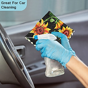 ALAZA Sunflower Floral Black Watercolor Stylish 6 Pack Kitchen Towels Dish Bar Tea Towel Dishcloths Fast Drying Super Soft 11 x 11 inches