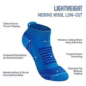 SAMSOX 2-Pair Merino Wool Running Socks, Blue L