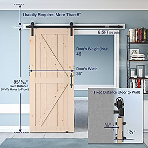 SmartStandard 36in x 84in Barn Door Kit, (2-Panel Sliding Door & Pull and Handle Set & Floor Guide), Pre-Drilled Ready to Assemble, Natural Unfinished Solid Wood Door, K-Frame (Fit 6FT -6.6FT Rail)