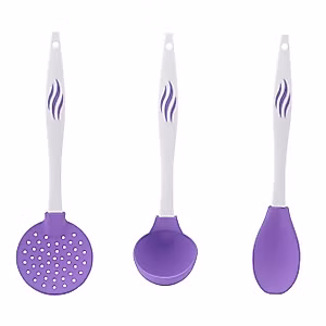 Silicone Kitchen Utensils Set, Silicolife 3 Pieces Heat Resistant Non-Stick Cooking Tools, Cooking Mixing Soup Ladle/Slotted Spoon/Serving Spoon – Food-Grade & BPA Free Kitchen Gadgets (Lilac)