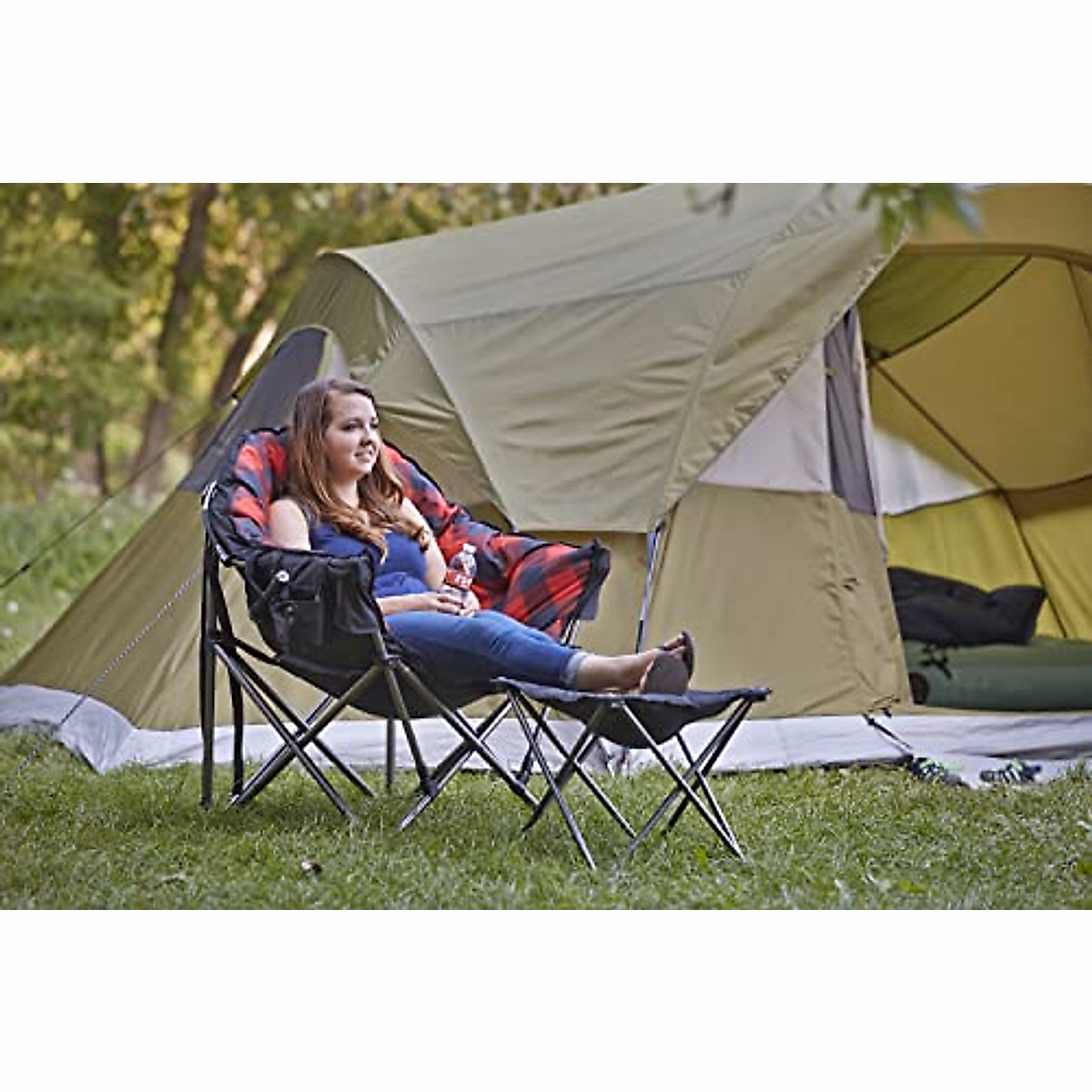 Guide Gear Camping Chair Foot Stool, Folding, Collapsible, Portable Footrest Black