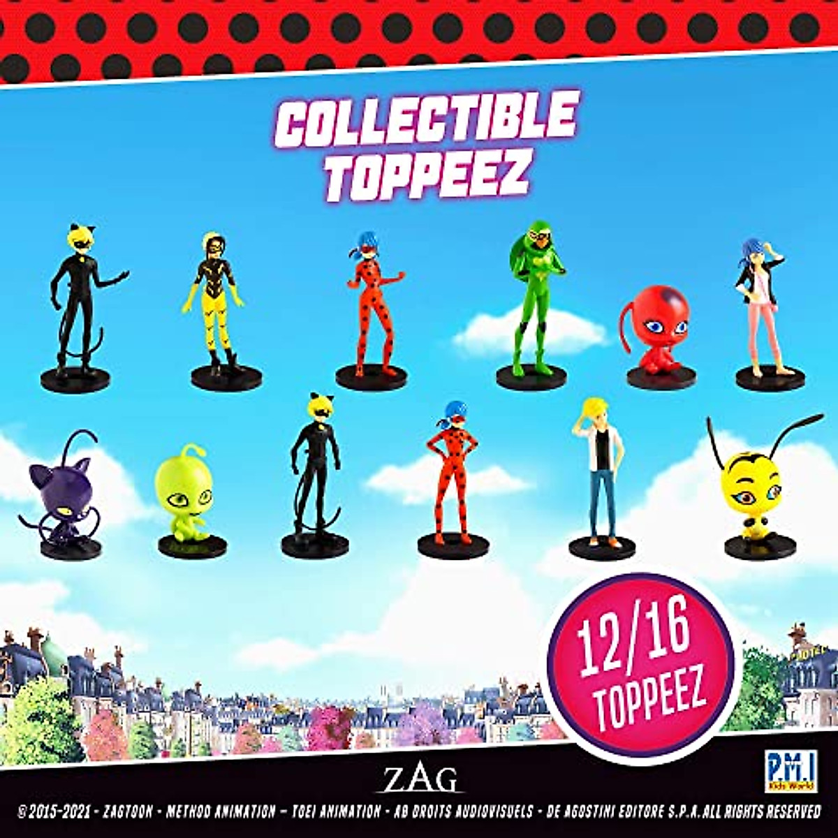 P.M.I. Miraculous Ladybug Designs Topeez | 12 Miraculous Ladybug Topeez Out of 16 Designs in 1 Pack | 6 Topeez and 2 Rare Hidden Mystery Topeez (Assortment A)