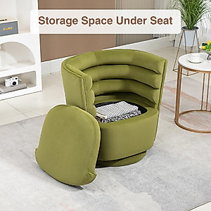 Tmsan Swivel Barrel Chair with Storage, 20.47" W Velvet Round Swivel Accent Chair Comfy Leisure Arm Chair Club Chair for Living Room Nursery Hotel Bedroom Office (Olive Green)