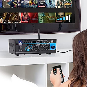 Pyle Home Audio Power Amplifier System - 2X40W Bluetooth Mini Dual Channel Mixer Sound Stereo Receiver Box w/ AUX, Mic Input - For Amplified Speakers, PA, CD Player, Theater via RCA, Studio Use - PTA2