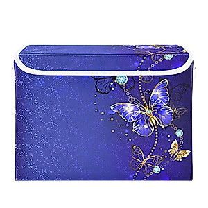 innewgogo Jewelry Butterfly Storage Bins with Lids for Organizing Large Collapsible Storage Bins with Handles Oxford Cloth Storage Cube Box for Car