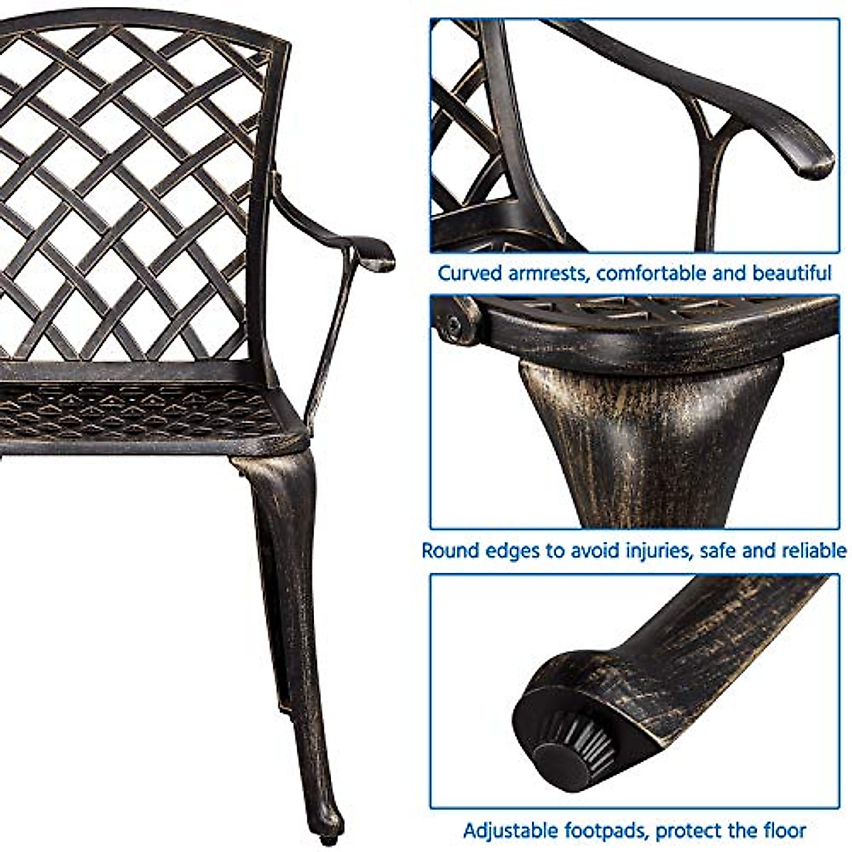 Yaheetech Aluminum Arm Dining Chairs Set of 4, Outdoor Patio Bistro Dining Set with Hollow Design of Back, Metal Chairs for Garden Yard Deck, Bronze