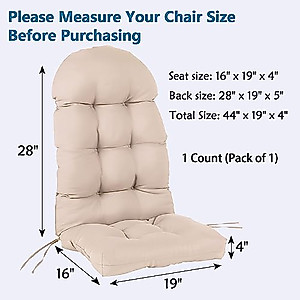 CCLIUGE Adirondack Chair Cushion, Rocking Chair Cushion with Ties, High Back Patio Chair Pad Indoor or Outdoor, Sunscreen Waterproof and Fade-Resistant, 44x19x4 inch, Beige, 1-Pack